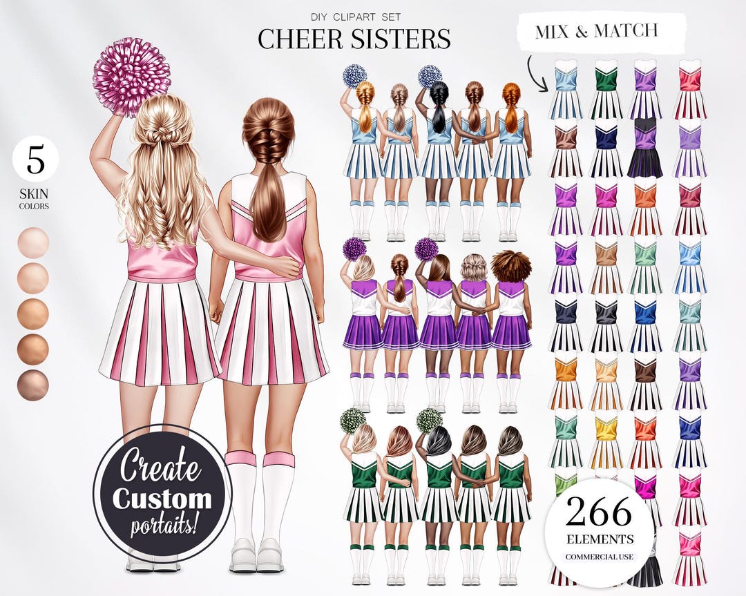 Cheerleader Clipart Set: Custom Cheer Squad, School Team (digital ...