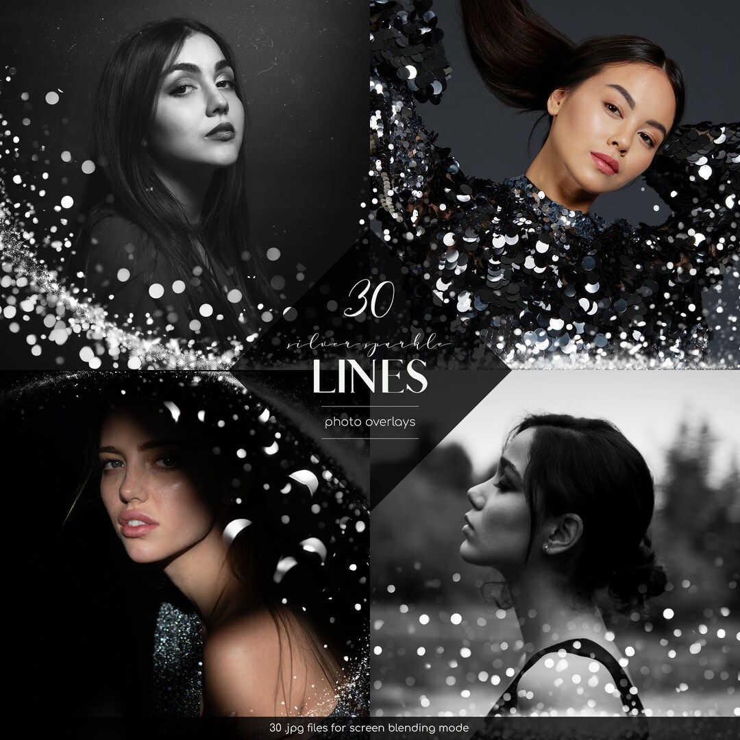 Silver Sparkle Lines Photo Overlays, 30 JPG Files, Sparkle Silver Photo ...