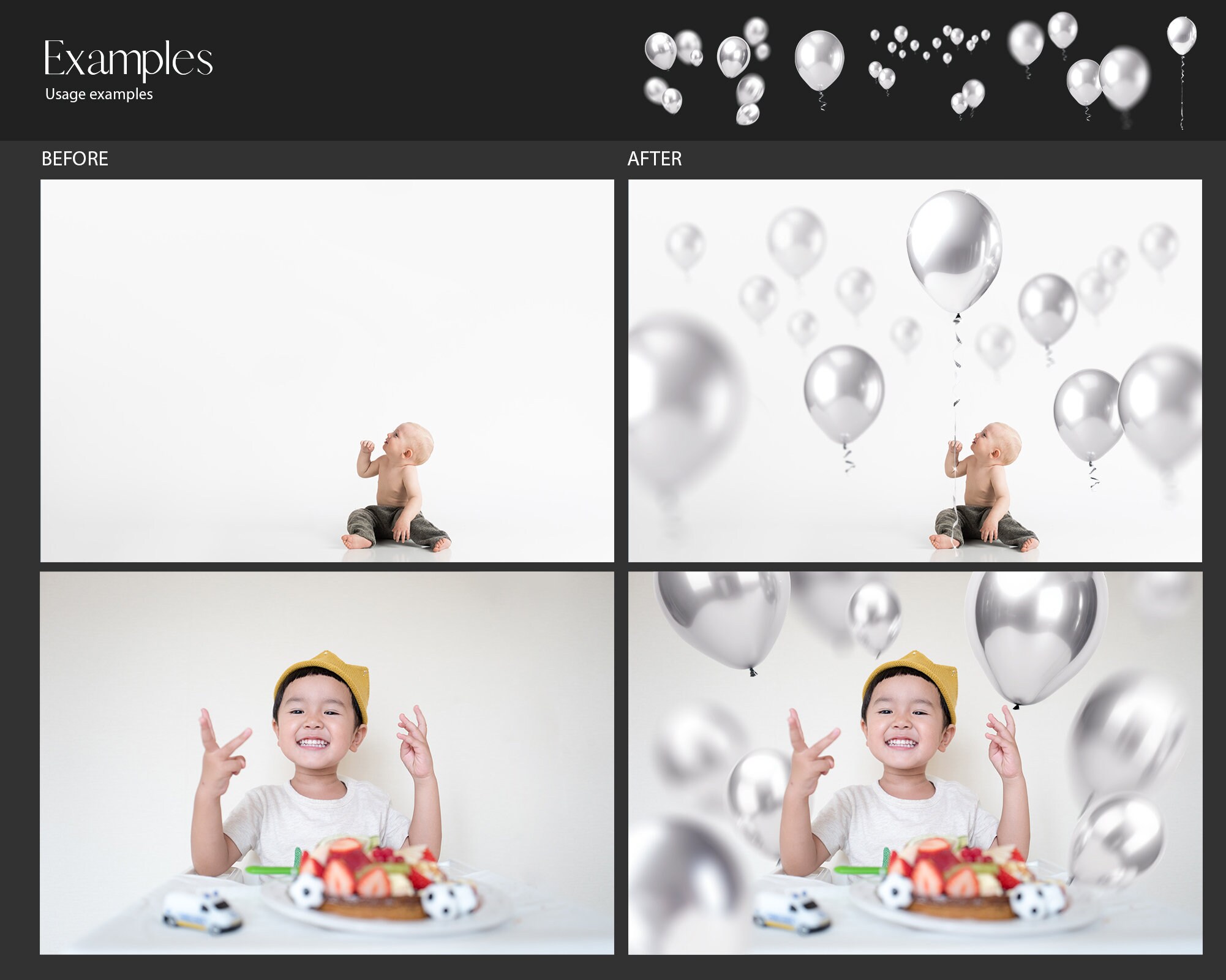 White Balloons Photo Overlays, 30 PNG Files, White Balloons Clip Art ...