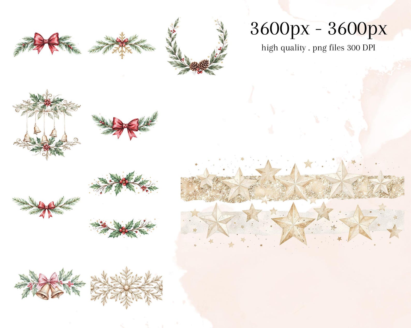 Christmas Dividers Clipart, 30 PNG Holiday Border Illustrations, Xmas ...