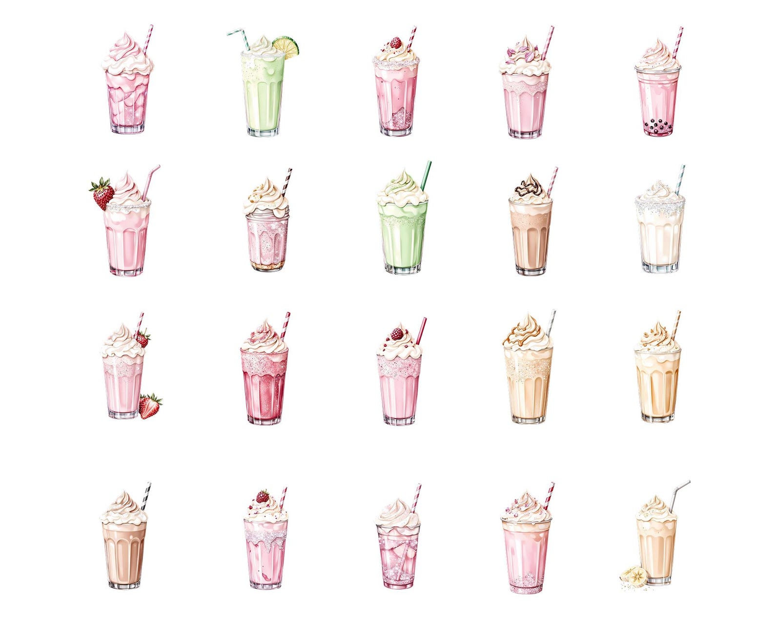 Rainbow Milkshakes Clipart Set, Colorful Milkshake PNG, Sweet Dessert ...