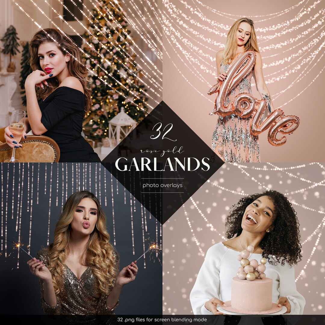 Rose Gold Garlands Clipart, Rose Gold Garlands Photo Overlays, 32 PNG ...