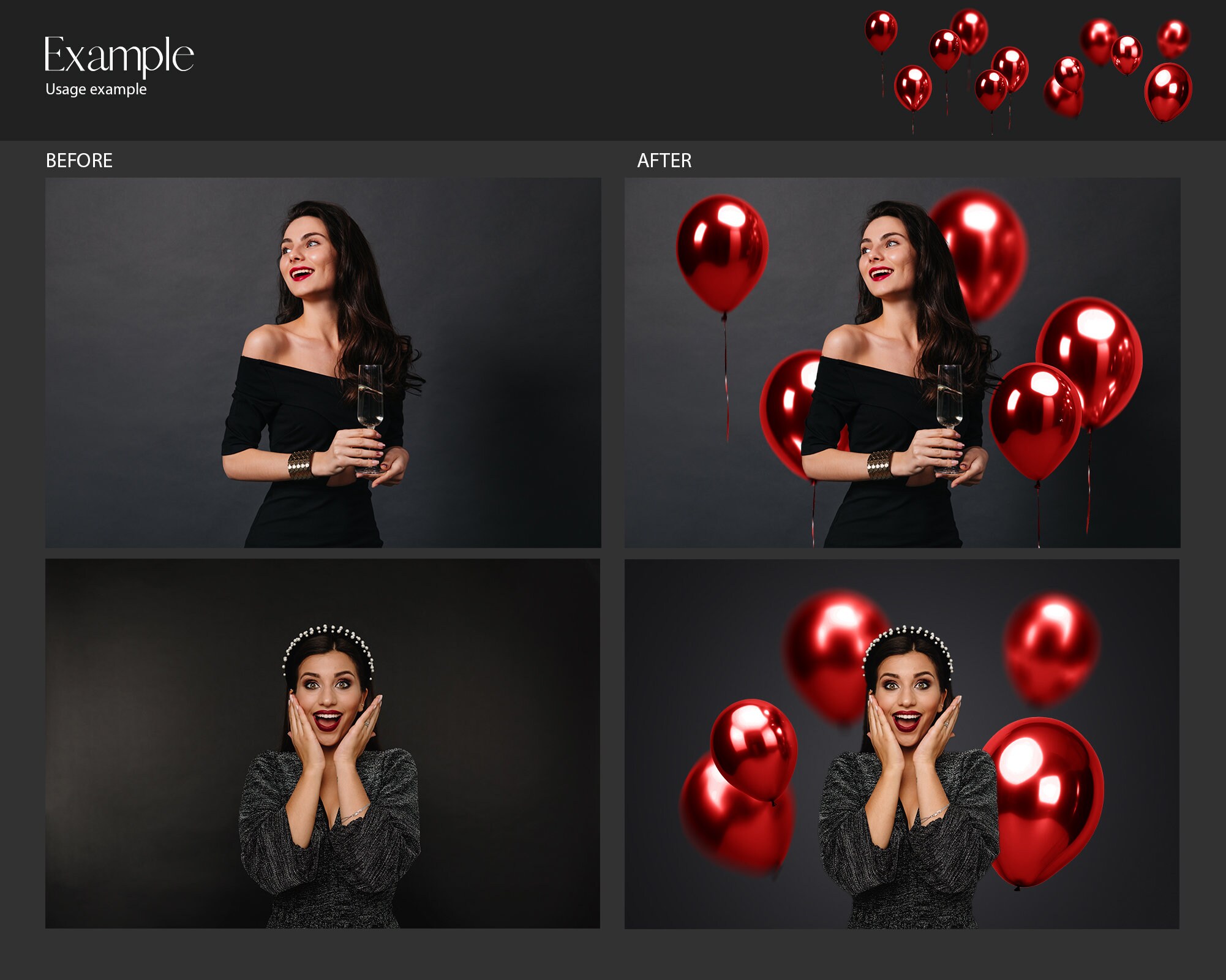Red Balloons Photo Overlays, 30 PNG Files, Red Balloons Digital ...