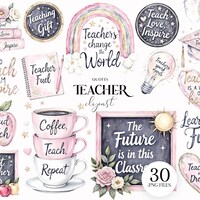 20 Watercolor Teacher Clipart Bundle: School Graphics (digital Download ...