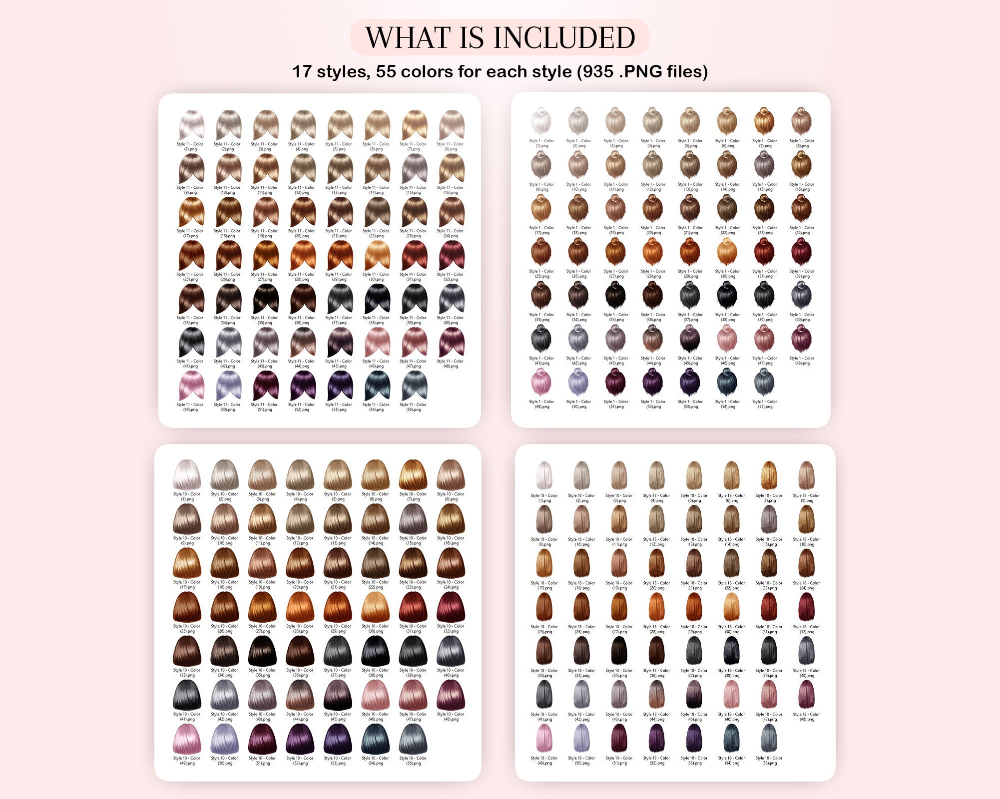 Hairstyles for Girls Clipart, Basic Hair Illustrations, Children Hair ...