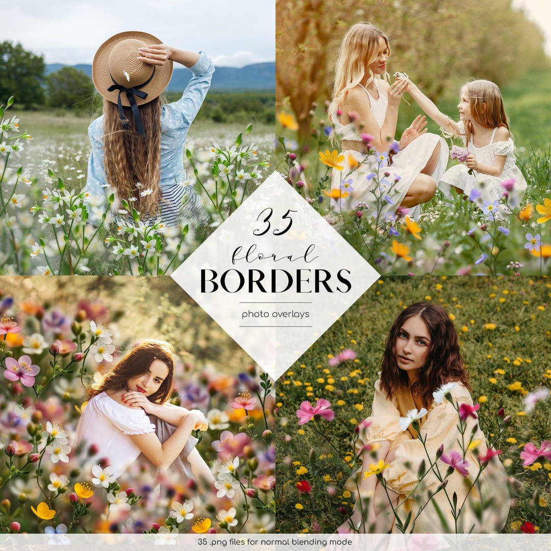Rainbow Wildflower Photo Overlays: Floral Borders Clipart (35 PNG Files ...