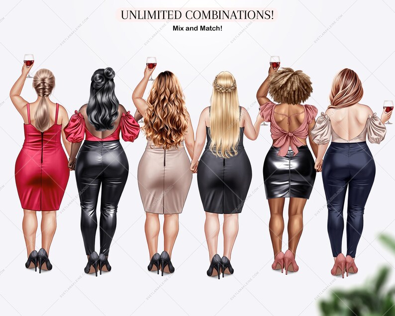 Curvy Besties Clipart: Plus Size Fashion Girls Portrait Creator (PNG ...