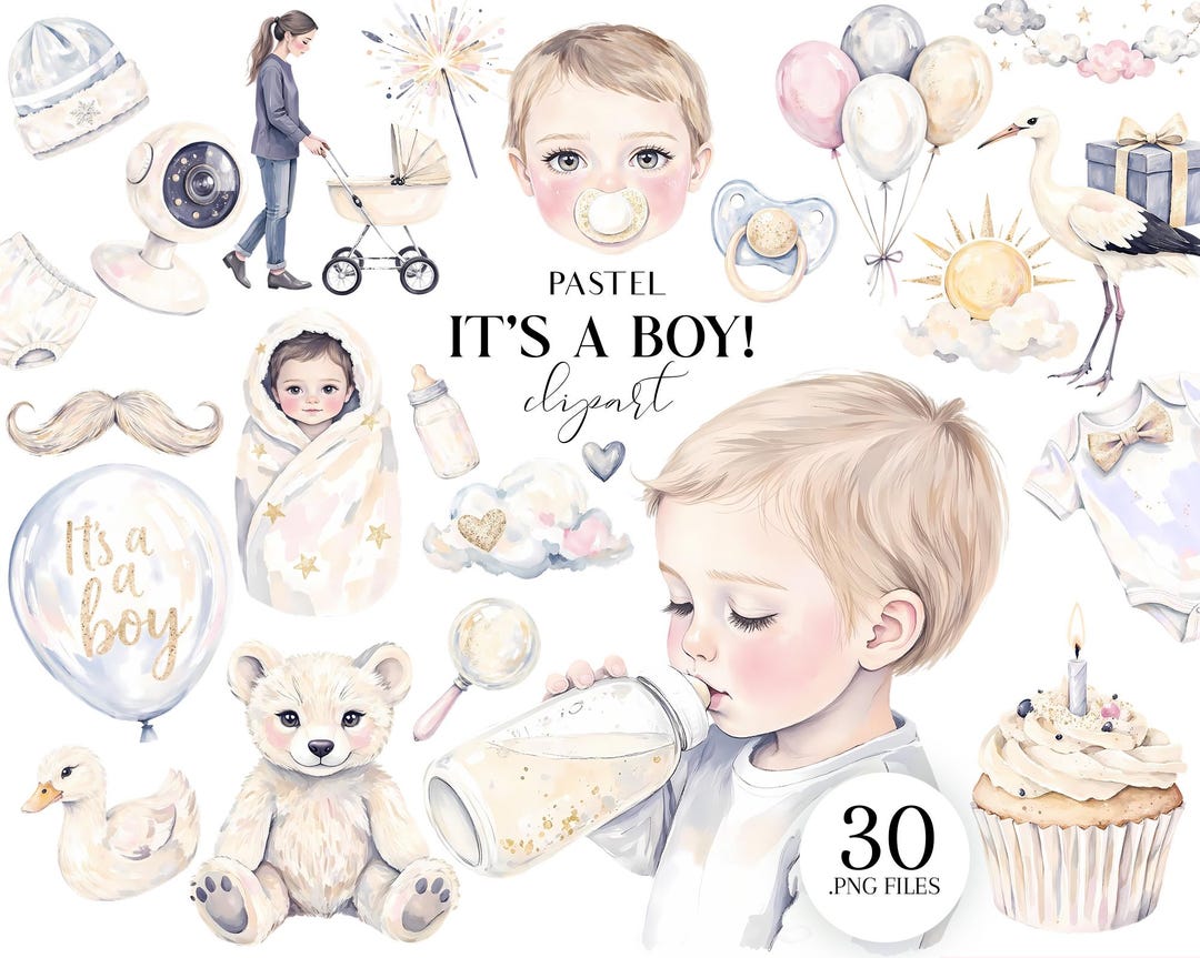 Watercolor It’s a Boy Clipart Set, Baby Shower PNG, Newborn Boy ...
