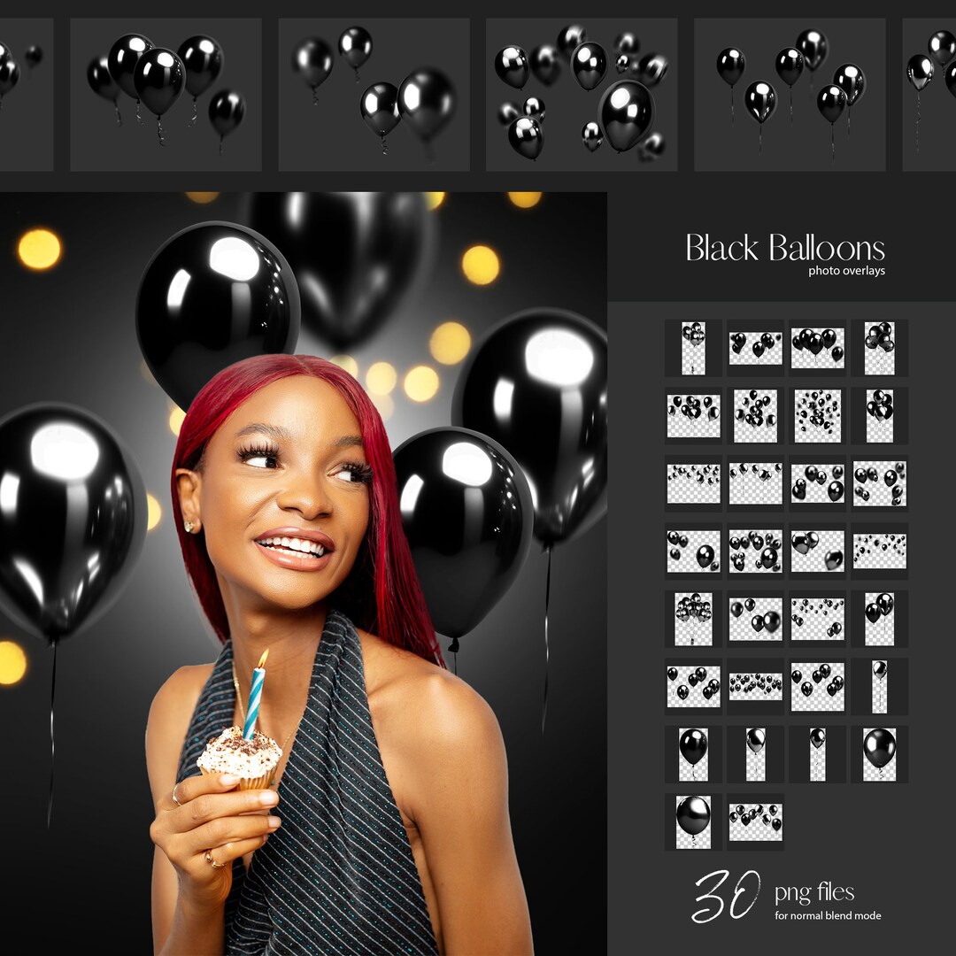 Black Balloons Photo Overlays, 30 PNG Files, Black Balloons Clip Art ...