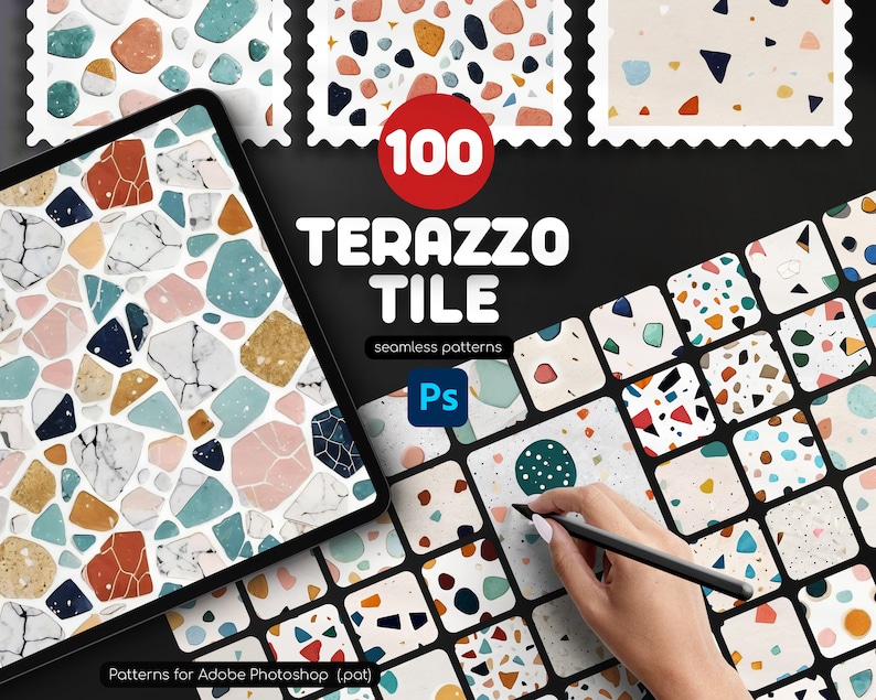 100 Terrazzo Tile Photoshop Patterns: Seamless Stoneware (PAT File) - Etsy