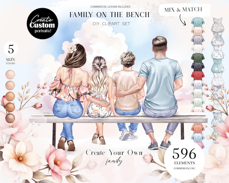 Family on the Bench DIY Clipart Set, Parent and Teens, 596 .PNG ...
