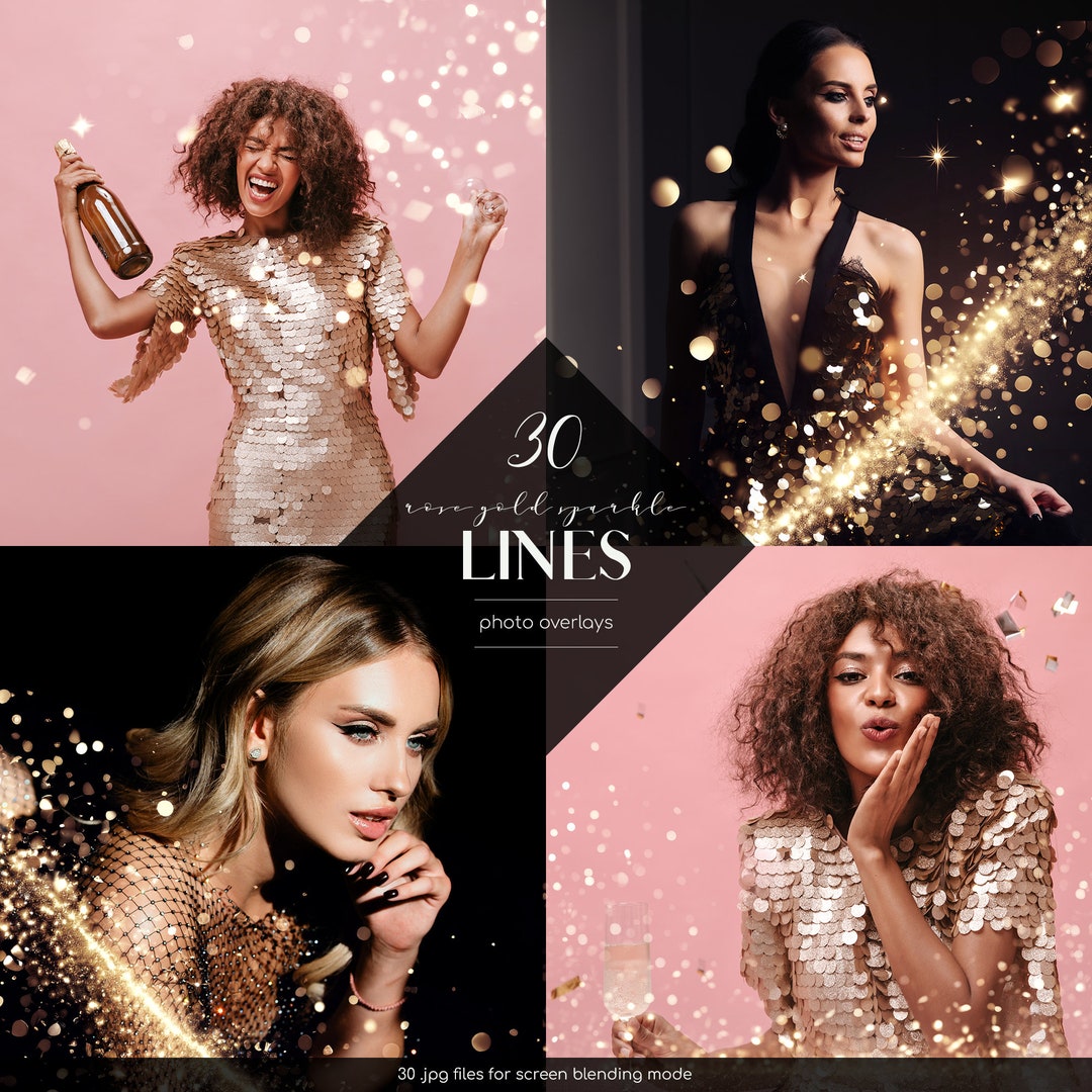 Rose Gold Sparkle Lines Photo Overlays, 30 JPG Files, Sparkle Bokeh ...