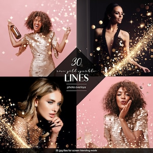 Rose Gold Sparkle Lines Photo Overlays, 30 JPG Files, Sparkle Bokeh ...