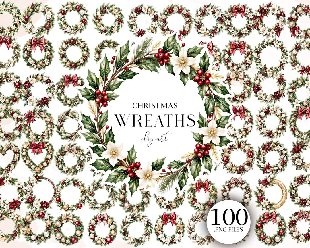 Christmas Wreath Clipart Bundle | Holiday Floral Greenery PNG | Winter ...
