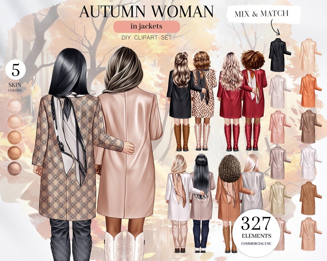 Autumn Besties Clipart: Woman in Coat, Doll Creator (digital Download ...