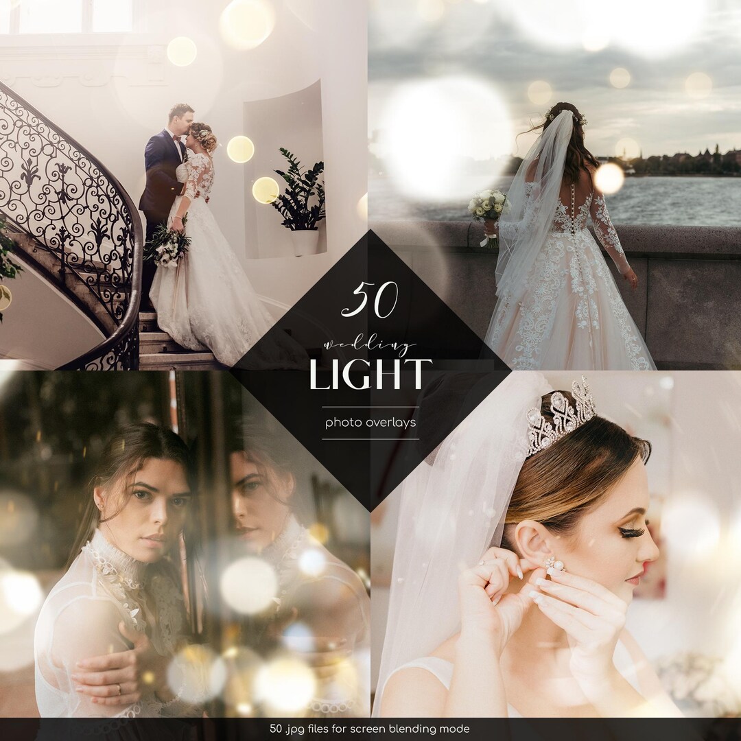 50 Wedding Light Photo Overlays, Glow Light Overlays Clipart, Twinkling Light PNG, Wedding Bokeh ...