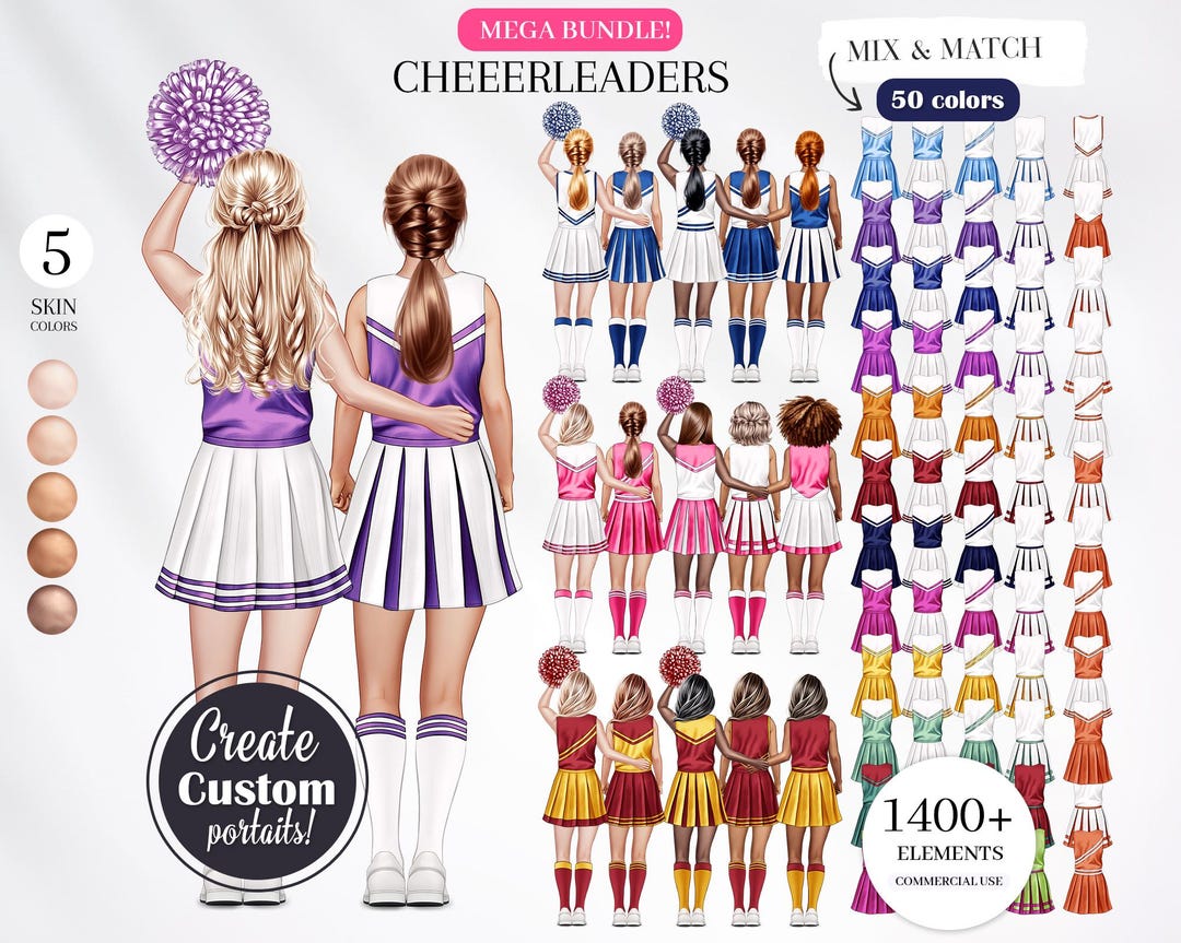 Cheerleader Clipart Bundle: Custom Cheer Squad Graphics (digital ...