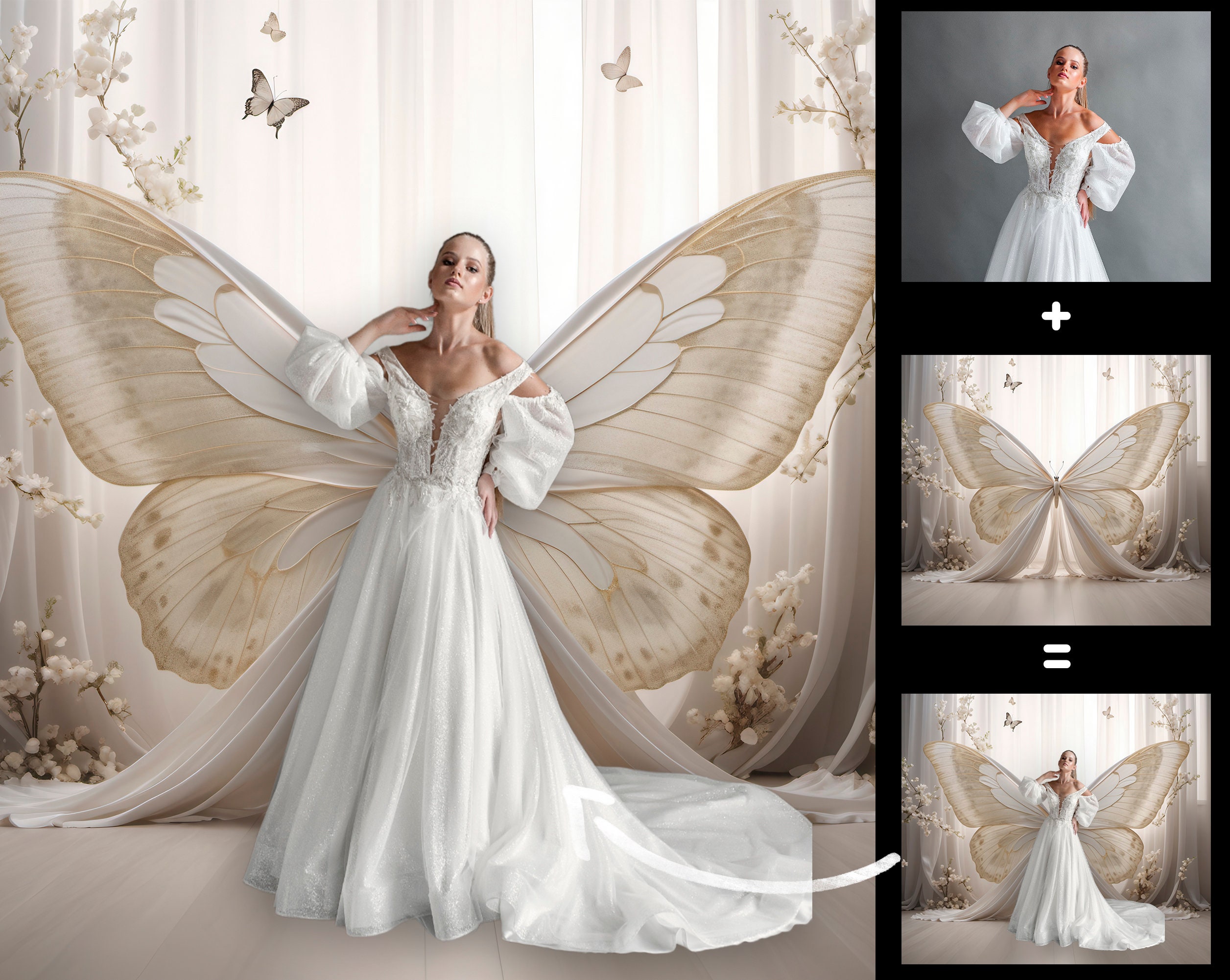 Butterfly Wedding Wings Digital Backdrop, 60 Elegant Photography ...