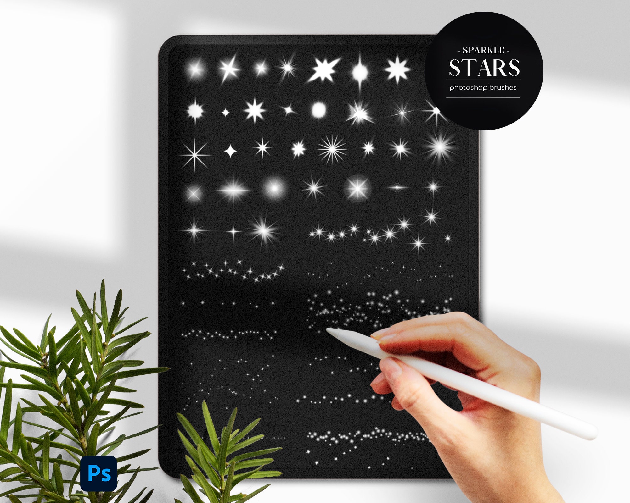 Sparkle Stars Photoshop Brushes .ABR, 60 Starry Brushes Addon, Glow ...