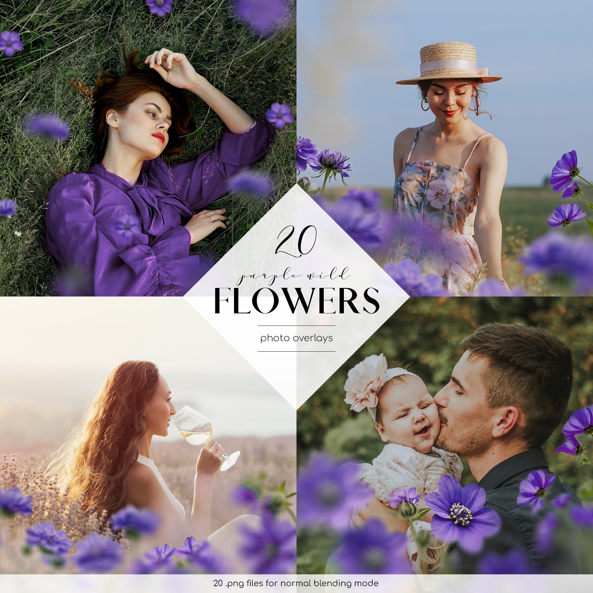 Purple Wild Flowers Photo Overlays, Wildflowers Clipart, 20 PNG Files ...