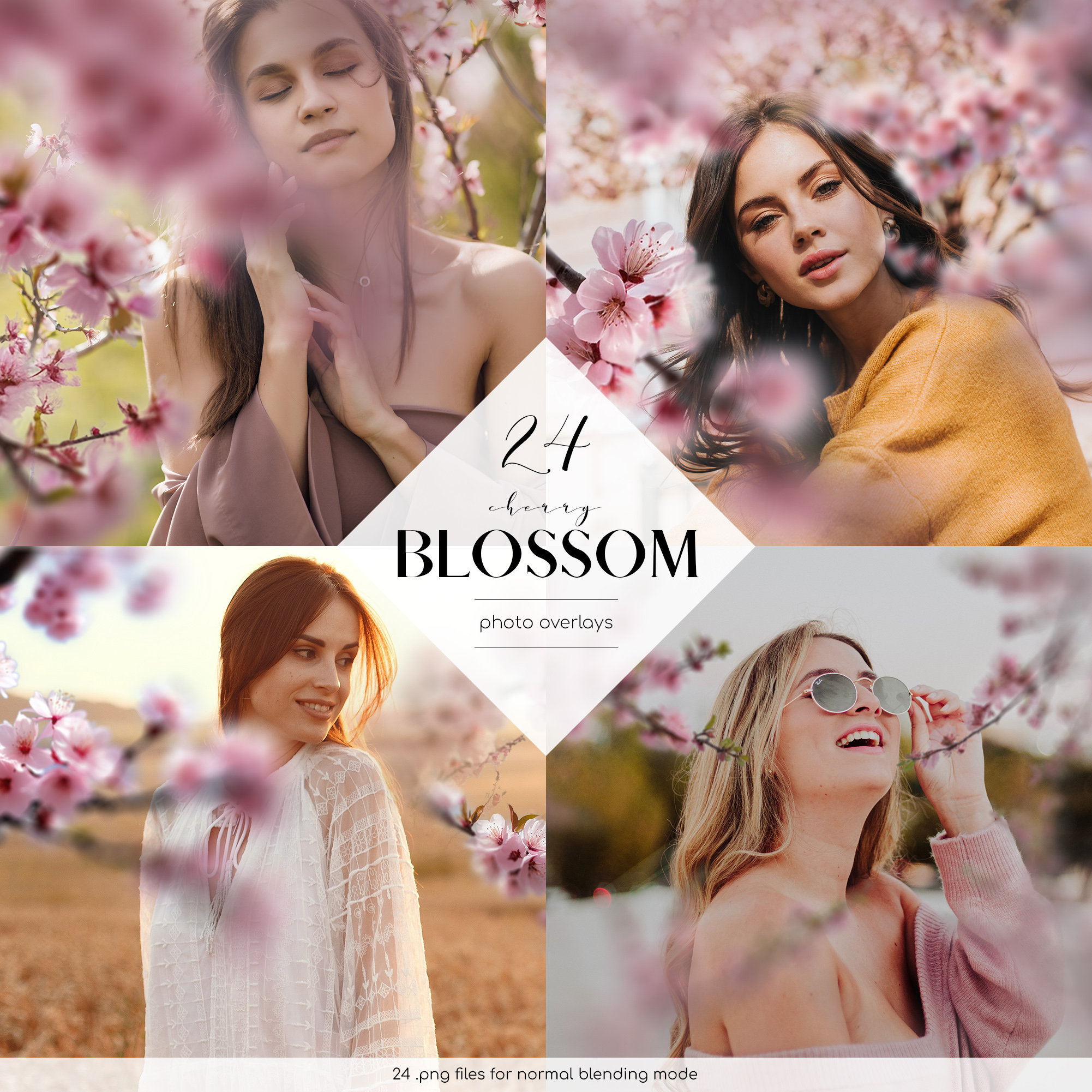 Cherry Blossom Photo Overlays, Pink Blooming Tree Clipart, 24 PNG Files ...
