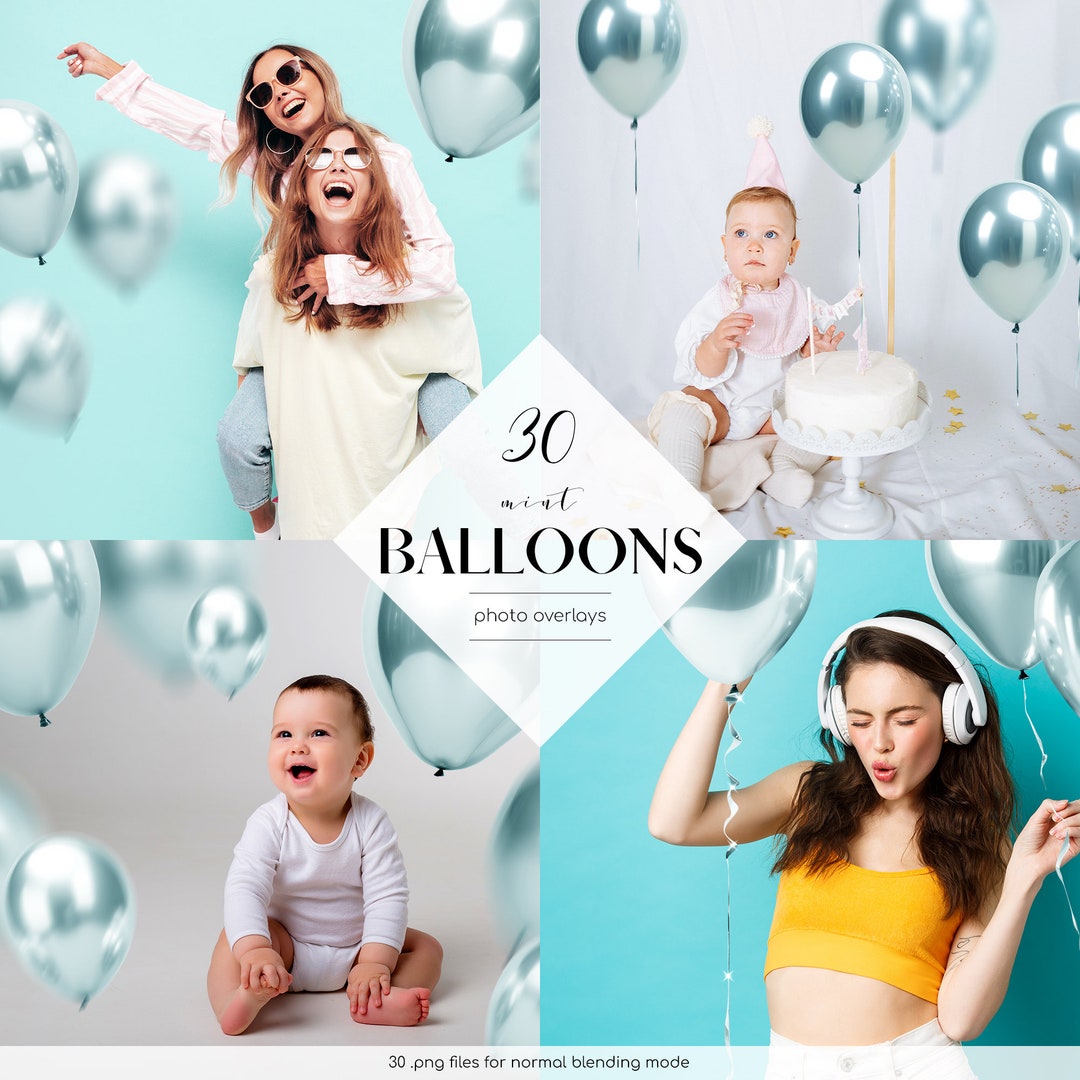 Mint Balloons Photo Overlays, 30 PNG Files, Mint Balloons Clip Art ...