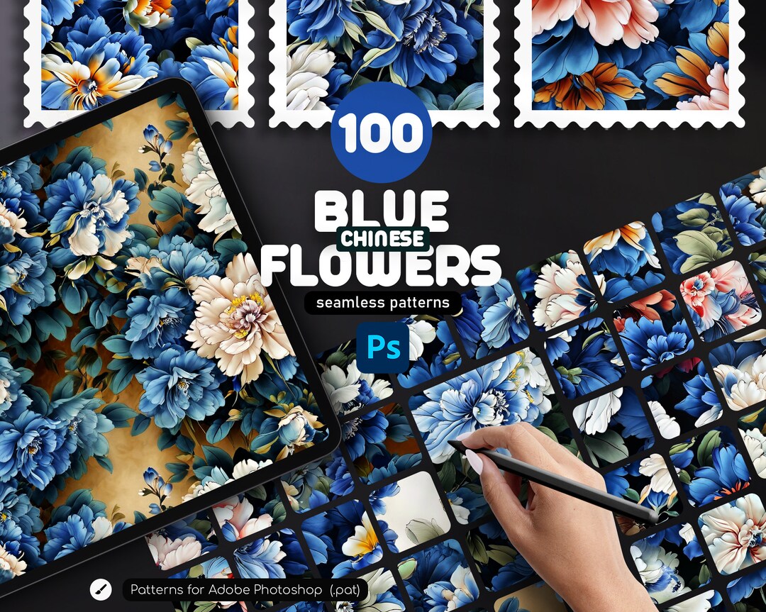 Chinese Blue Flowers Photoshop Patterns .PAT, Chinese Flowers Patterns ...