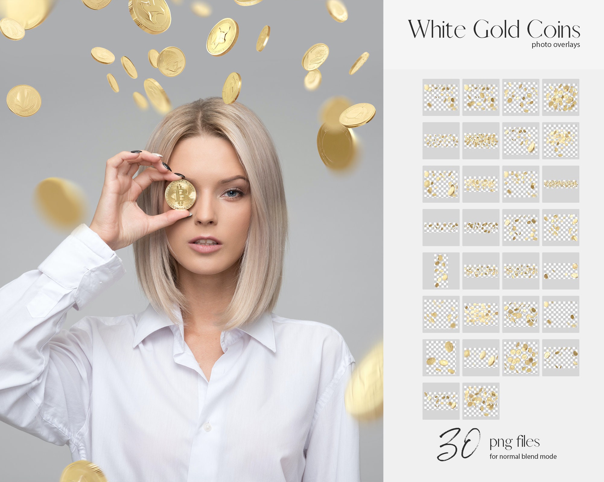 White Gold Coins Overlays, 30 PNG Files, White Gold Coins Clip Art ...