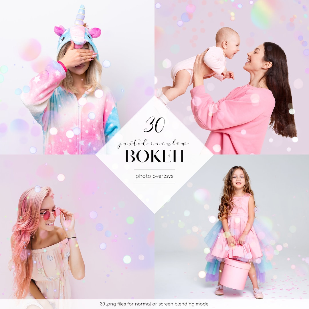 Pastel Rainbow Bokeh Photo Overlays Clipart, 30 PNG Files, Unicorn ...