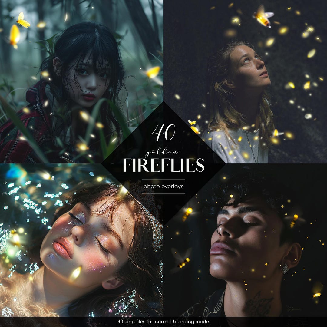 Golden Fireflies Photo Overlays, Fireflies Clipart, Flying Fireflies ...