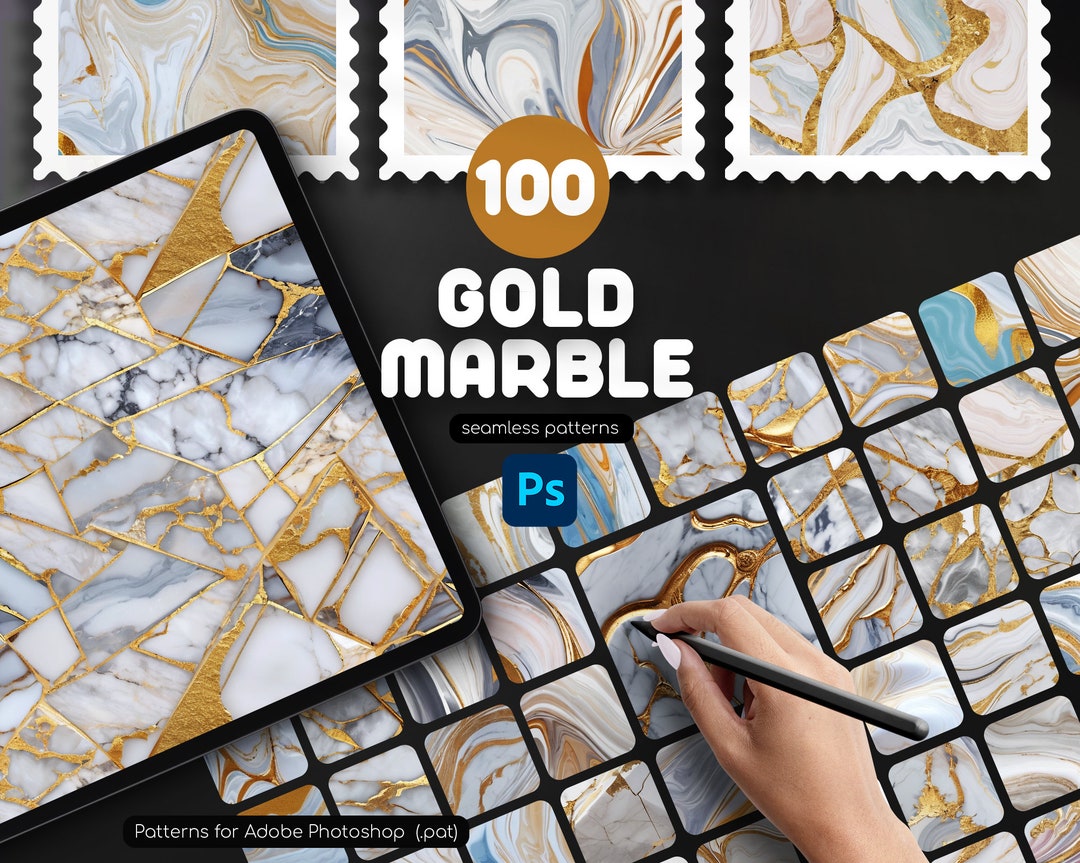 100 White and Gold Marble Photoshop Patterns .PAT, Marble Patterns for ...