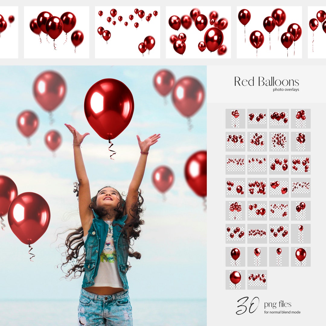Red Balloons Photo Overlays, 30 PNG Files, Red Balloons Clip Art ...