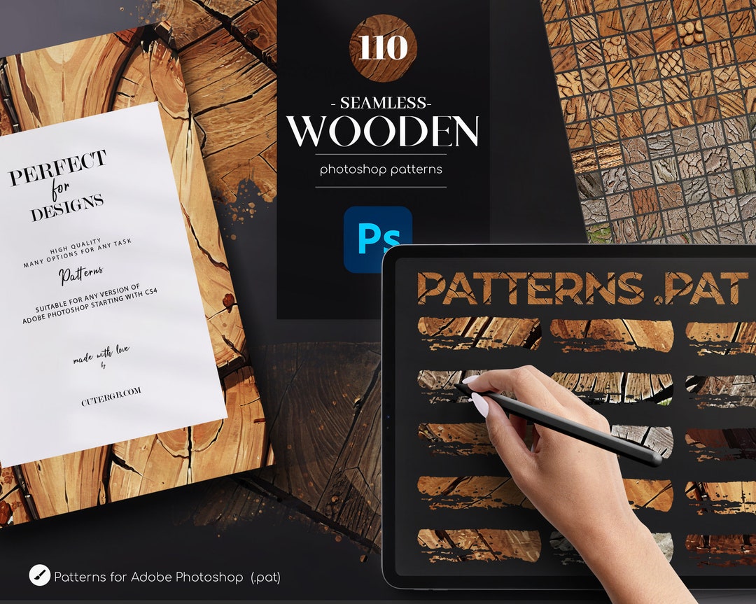 110 Wooden Photoshop Patterns .PAT, Wood Patterns for Photoshop, Nature ...