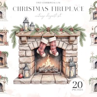 10 Christmas Fireplace Stockings Clipart, Cozy Watercolor Holiday ...