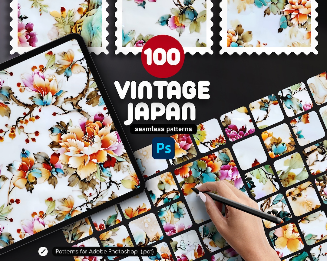 Vintage Japan Floral Photoshop Patterns: 100 Seamless Designs (.PAT) - Etsy
