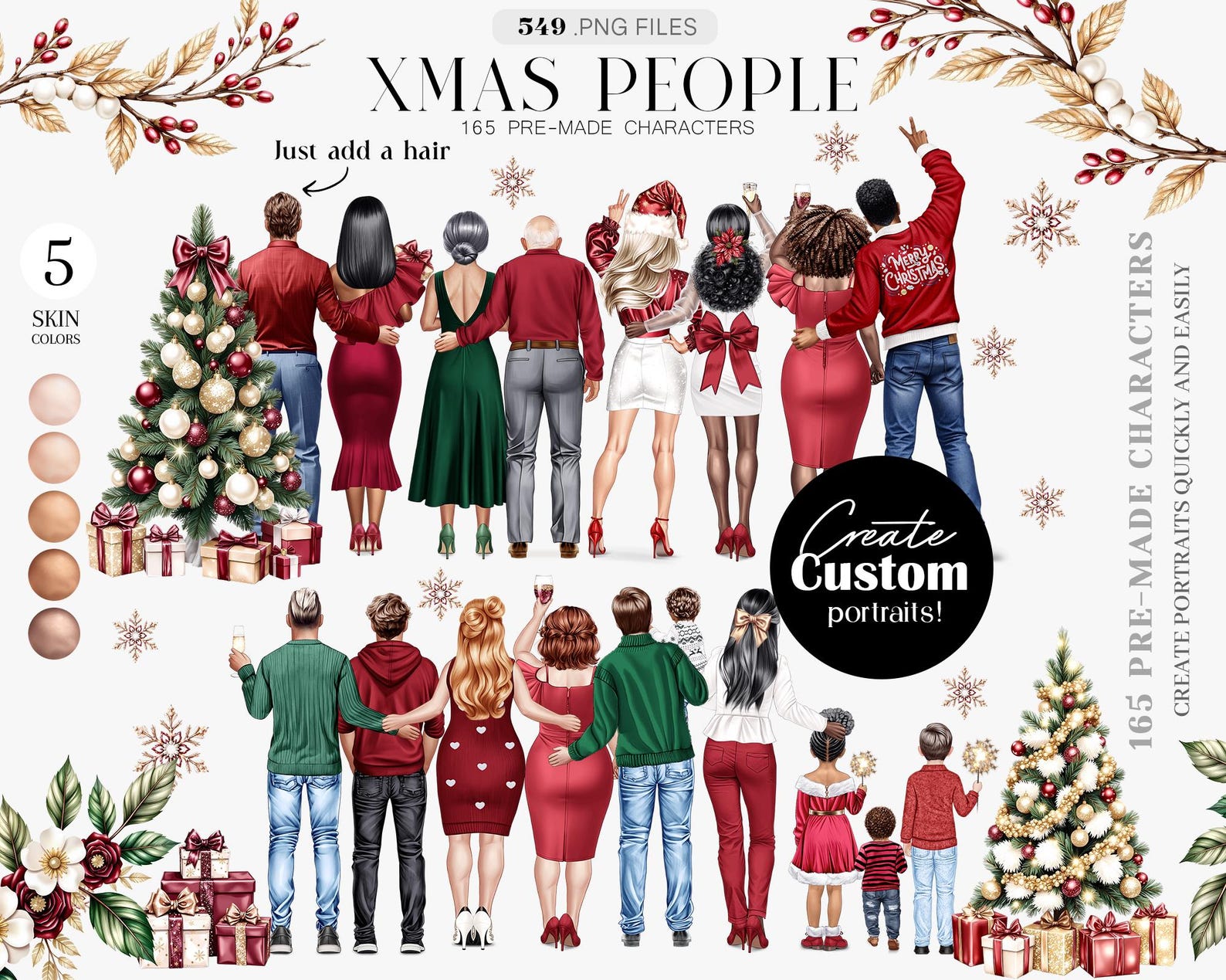 Xmas People Clipart Set – Portrait Creator, Premade Family & Holiday ...