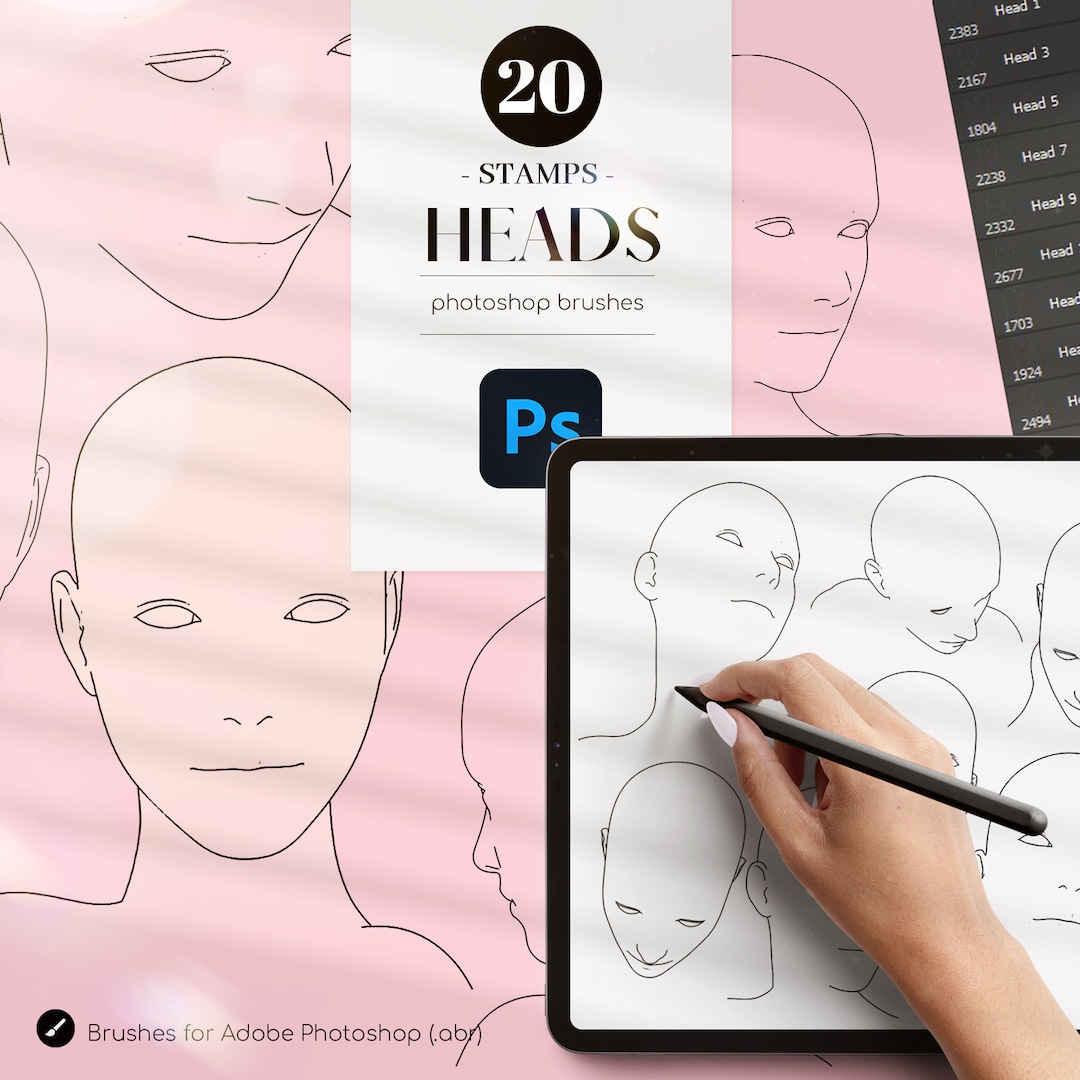 20 Head Stamps Photoshop Brushes: Line Art Faces (ABR File) - Etsy