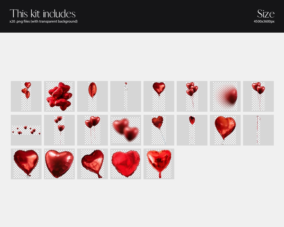 Red Foil Heart Balloons Photo Overlays: Valentine's Day Clipart (20 PNG ...