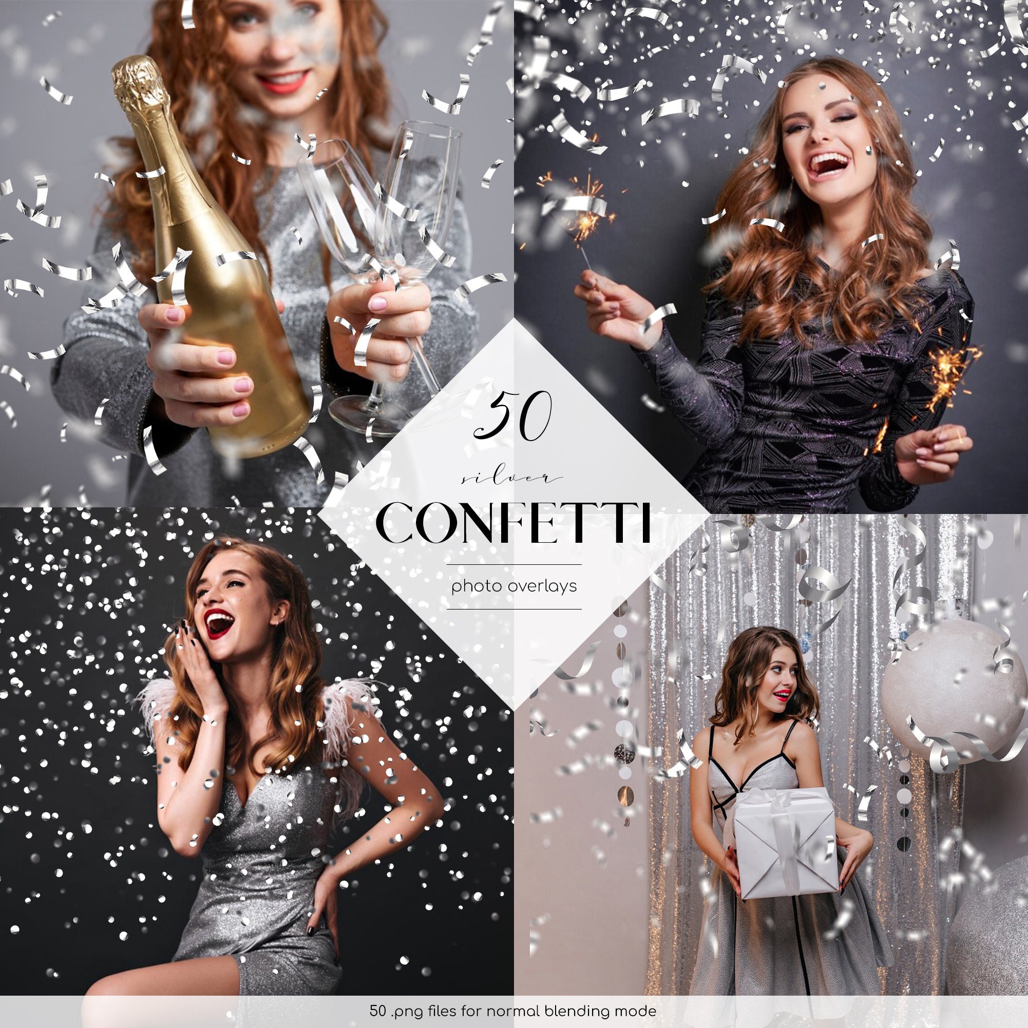 Silver Confetti Overlays, 50 PNG Files, Silver Confetti Clip Art ...