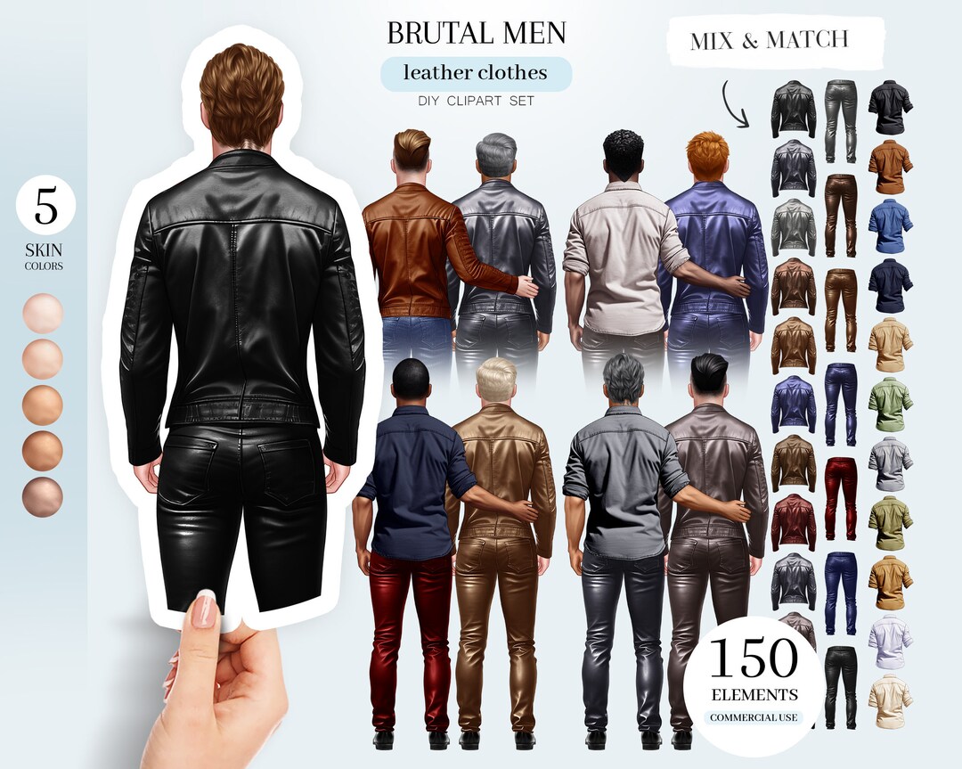 Brutal Men Clipart: Leather Clothes Portrait Creator (PNG Digital ...