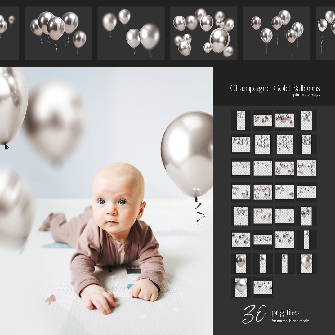 Champagne Gold Balloons Photo Overlays: 30 PNG Clip Art (commercial Use ...