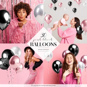 Black and Pink Balloons Photo Overlays, 30 PNG Files, Girly Balloons ...