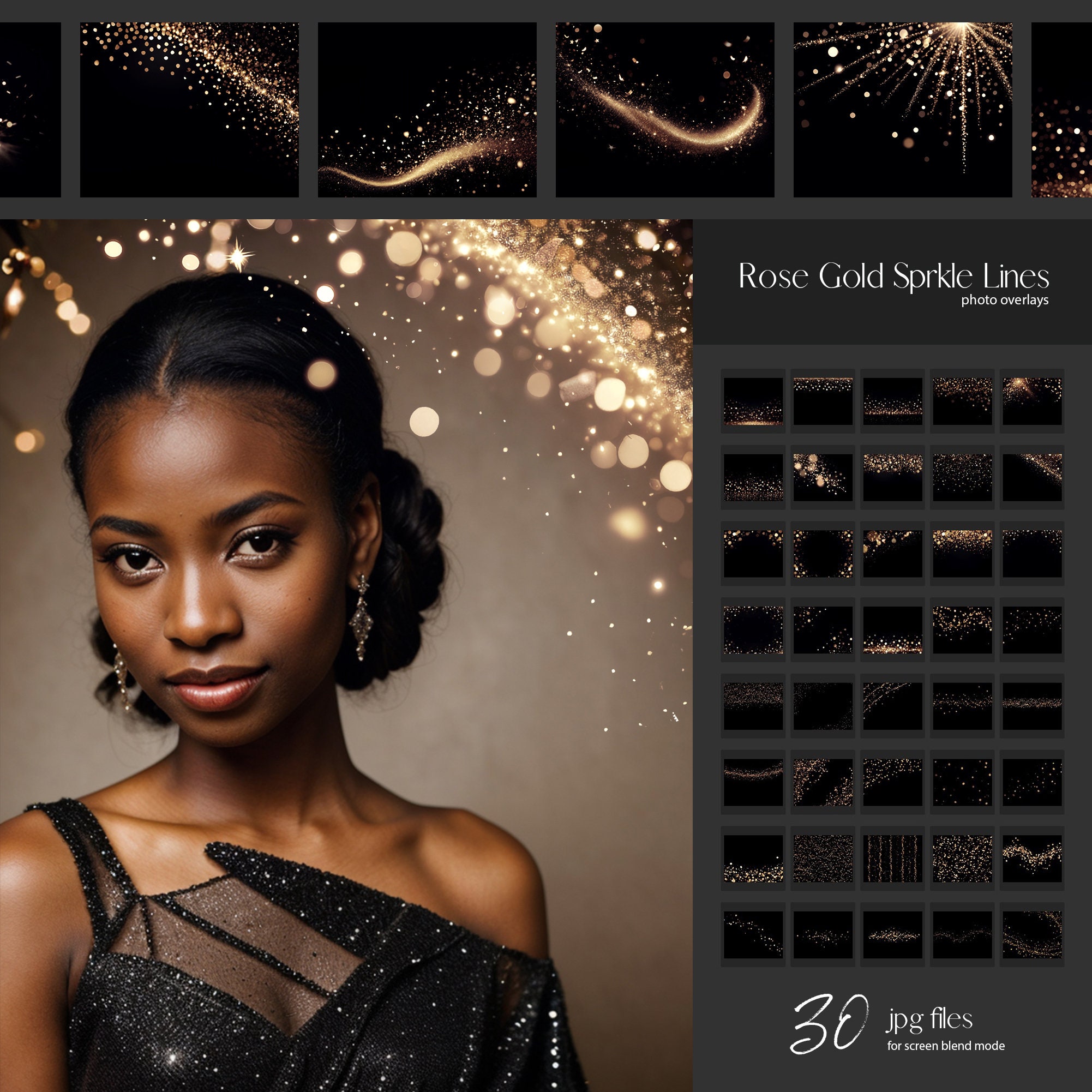 Rose Gold Sparkle Lines Photo Overlays, 30 JPG Files, Sparkle Bokeh ...