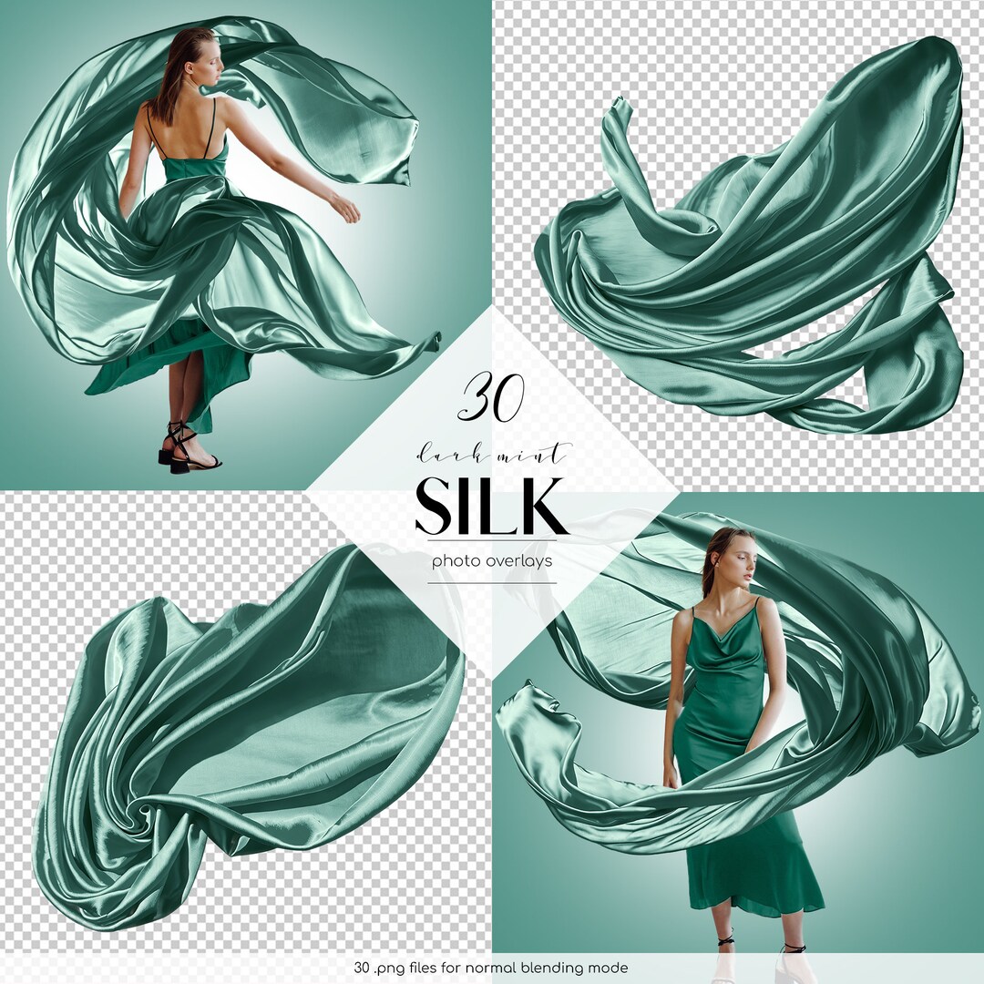 Flowing Turquoise Fabric Clipart, Dark Mint Silk Photo Overlays ...