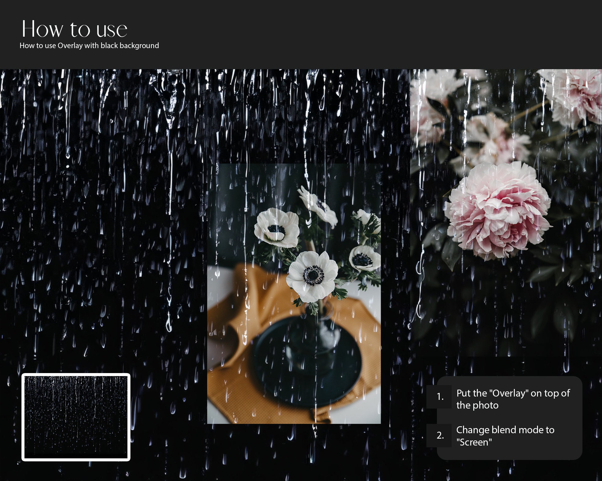 Realistic Rain Photo Overlays, 20 JPG Files, Nature Photo Effects, Free ...