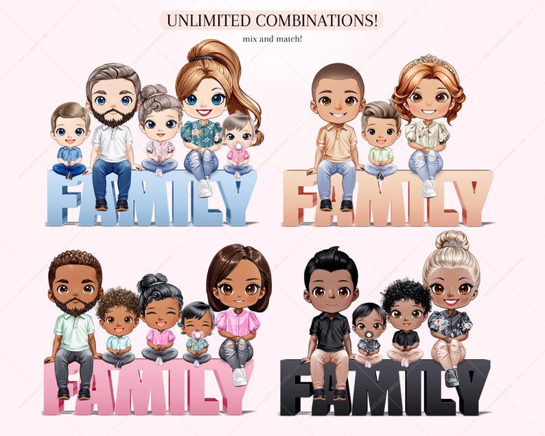 Chibi Family Clipart: Portrait Creator, Dolls PNG (digital Download) - Etsy