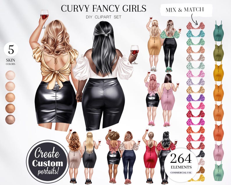 Curvy Besties Clipart: Plus Size Fashion Girls Portrait Creator (PNG ...
