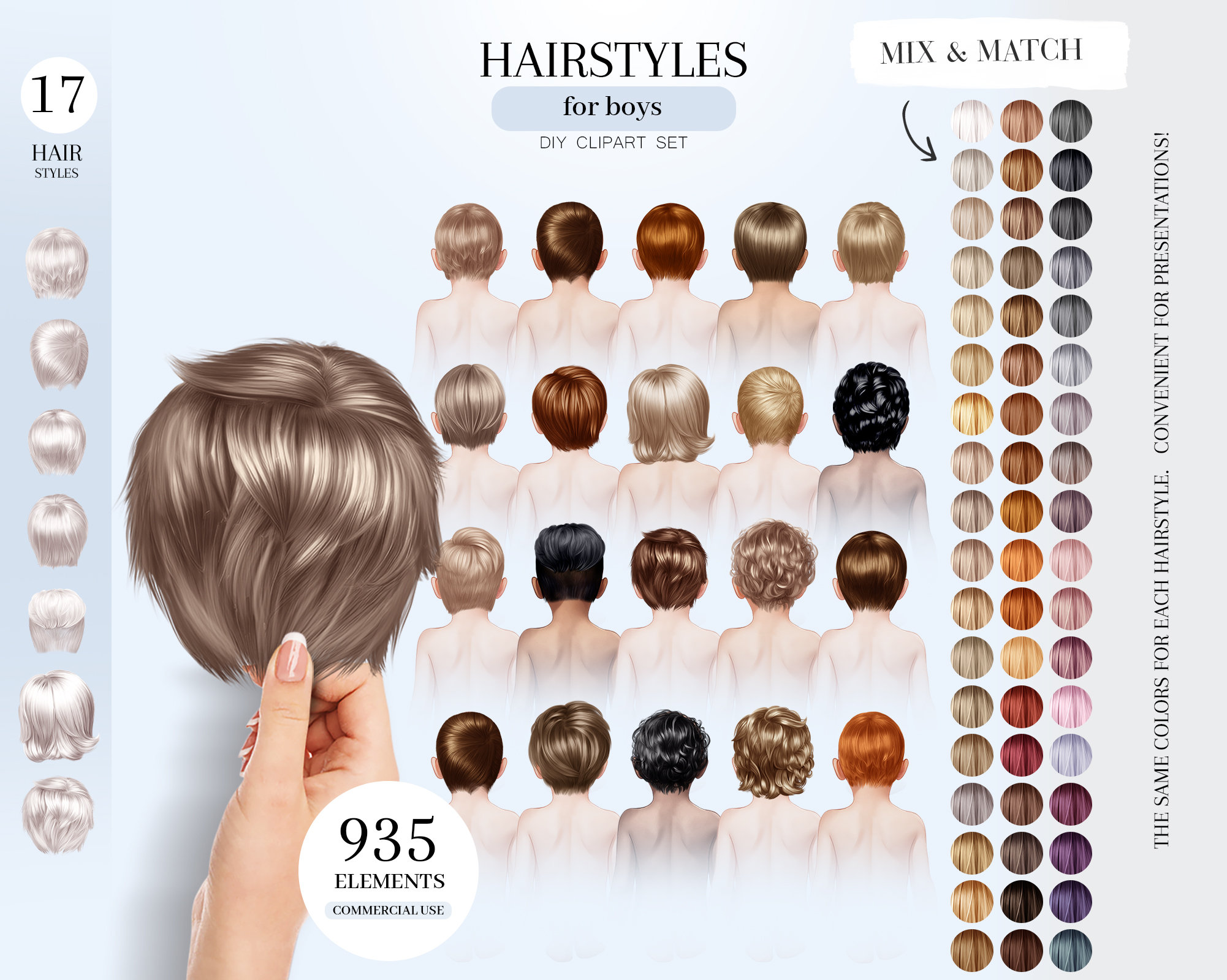 Hairstyles for Boys Clipart, Children Hair Illustrations, Kids Hair PNG ...