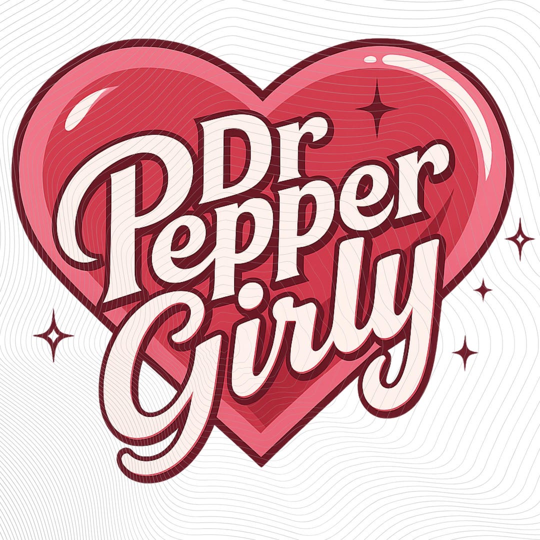 Dr Pepper Girly PNG Pink Dr Pepper Logo With Retro Heart and Sparkle ...