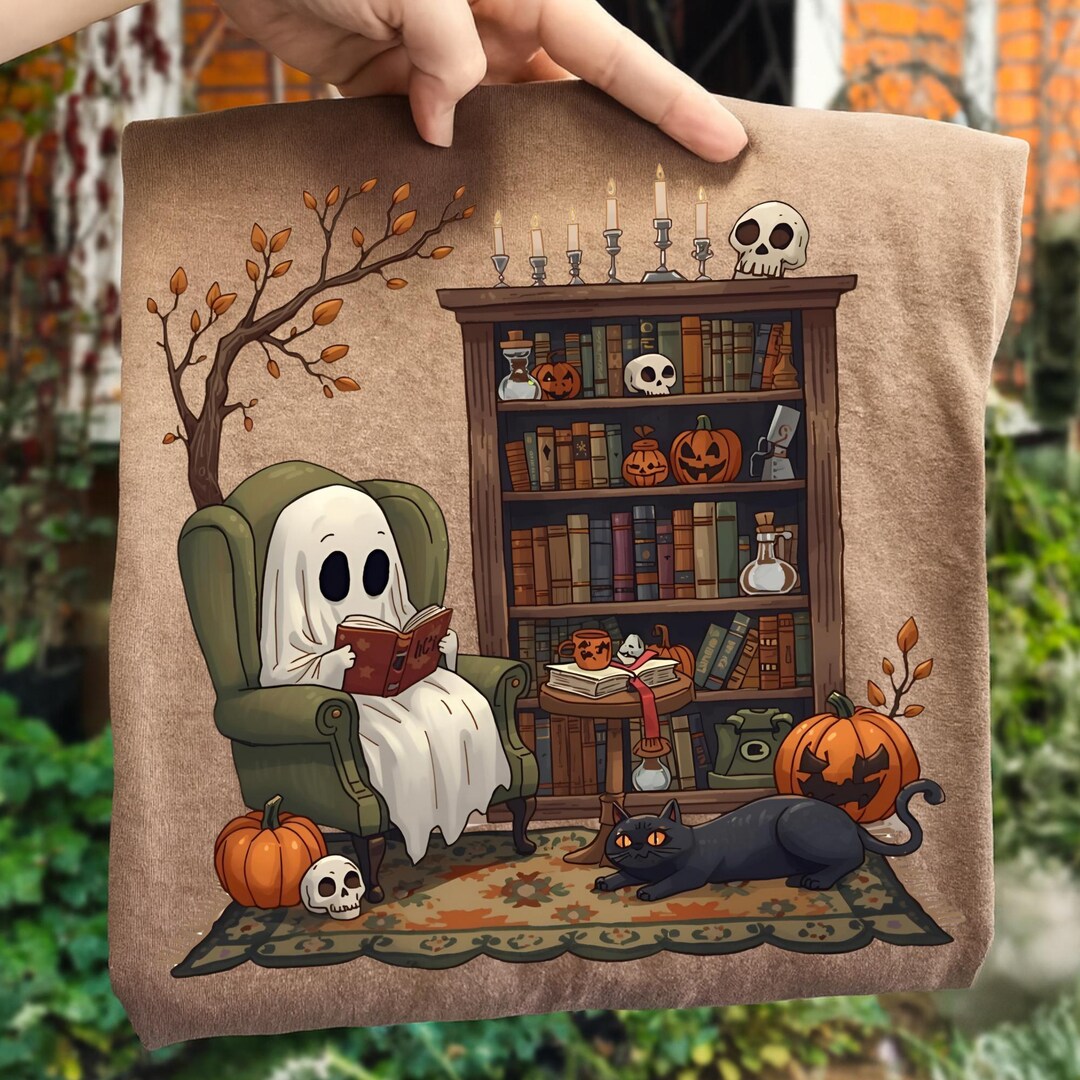 Retro Ghost Reading Books PNG, Librarian Ghost Halloween PNG, Teacher ...
